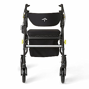 Medline Premium Empower Rollator Walker with Seat, Folding Rolling Walker with 8-inch Wheels, Black, 1 Count (Pack of 1)