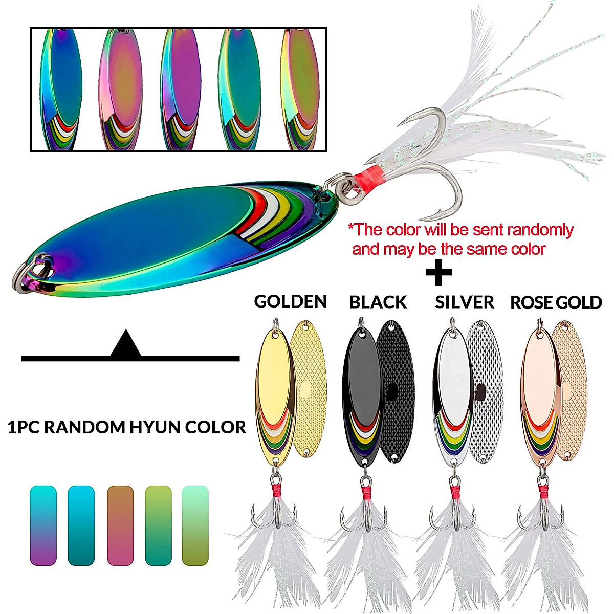 QualyQualy Fishing Lure Fishing Spoons Fishing Trout Lures Walleye Spoons Fishing Spoon Lures for Trout Bass Pike Crappie Walleye 5Pcs 1/8oz 1/6oz 1/4oz 3/8oz 1/2oz 5Pcs