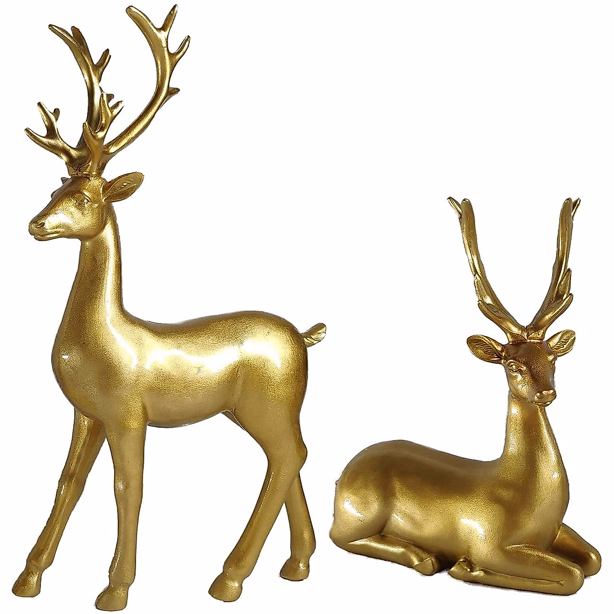 1 Pair Resin Deer Statue Reindeer Figurine Deer Ornaments Elk Statue Reindeer Sculpture Deer Figurine Statue Props for Xmas Home Office Decor - Golden