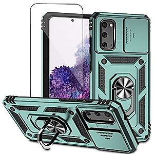 MLDWH Samsung S20 5G Case with Stand Kickstand Ring and Camera Cover with Tempered Glass Screen Protector, Heavy Duty Military Grade Shockproof Protective Cover for Samsung S20 5G (Green)