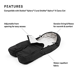 Stokke Xplory X Foot Muff, Rich Black - Keeps Baby Warm on Cool Weather Strolls - Sonalan Lining & Fleece + Water-Repellent Exterior - Adjustable Front Opening