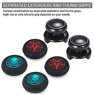 Playrealm FPS Thumbstick Extender x 2 & Printing Rubber Silicone Grip Cover x 4 for PS5 Dualsenese & PS4 Controller (Cthulhu Abyss Blue&Demon Circle)