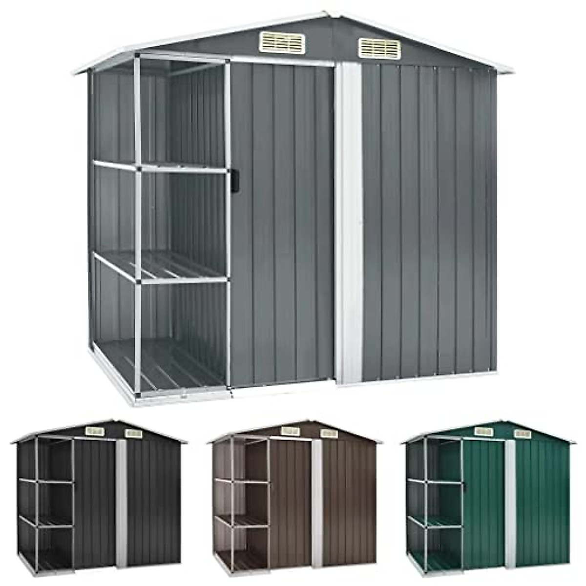vidaXL Garden Shed with Rack Storage Building Tool House Outdoor Backyard Furniture Equipment Organize Household Item Home Anthracite Iron