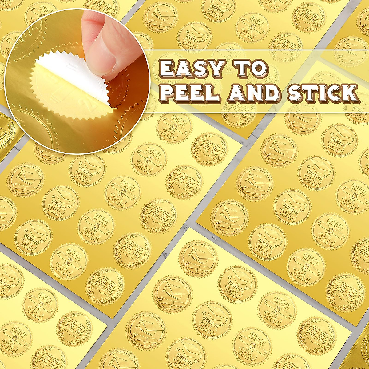 Spakon 500 Pcs Graduation Envelope Seals Stickers Class of 2024 Grad Cap Diploma Certificate Seals Graduation Stickers for Envelopes Diplomas Certificates Award(Gold)