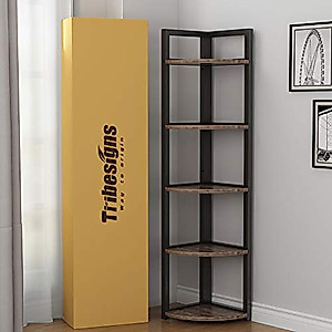 Tribesigns 5 Tier Corner Shelf, Rustic Corner Bookshelf Small Bookcase Storage Rack Plant Stand for Living Room, Home Office, Kitchen, Small Space (Brown)