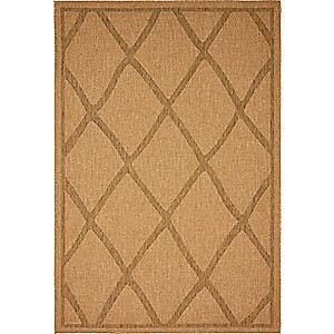 Unique Loom Trellis Collection Area Rug-Geometric Lattice Design, Moroccan Inspired for Indoor/Outdoor Décor, 6 ft x 9 ft, Light Brown/Brown