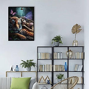 CoHraeu 5D Angel and Tiger Diamond Painting Kits for Adults Animals and Beauties Diamond Art Kits for Adults Diamond Art Kits Gem Art Wall Home Decor Oil 12x16 inch