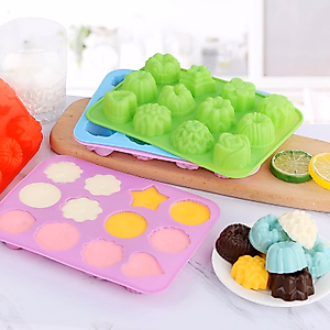 Silicone Flowers Molds, Baking Pan with Flowers and Heart Shape Non-Stick Silicone Molds for Chocolate, Candy, Jelly, Ice Cube, Muffin (5pack)