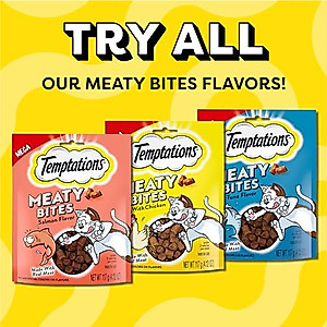 TEMPTATIONS Meaty Bites, Soft and Savory Cat Treats, Chicken Flavor, 4.12 oz. Pouch
