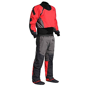 Waterproof Dry Suit Back Enter and Relief Zipper Drysuit with Latex Neoprene Neck Cuffs for Whitewater Sea Kayaking (Red, XL)