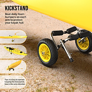 Bonnlo Kayak Car Foldable Aluminum Kayak Trailer with 10'' Solid Tires, Universal Kayak Wheels Kayak Cart Dolly for Kayak, Canoe, Paddle Board, Boat, Float Mats, Jon Boat