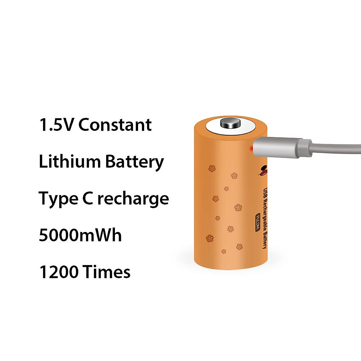 PULOMI New USB C Lithium ion Rechargeable Battery, High Capacity 1.5V 5000mWh Rechargeable C Battery, 2.5 H Fast Charge, 1200 Cycle with Type C Cable, Constant Output,2-Pack