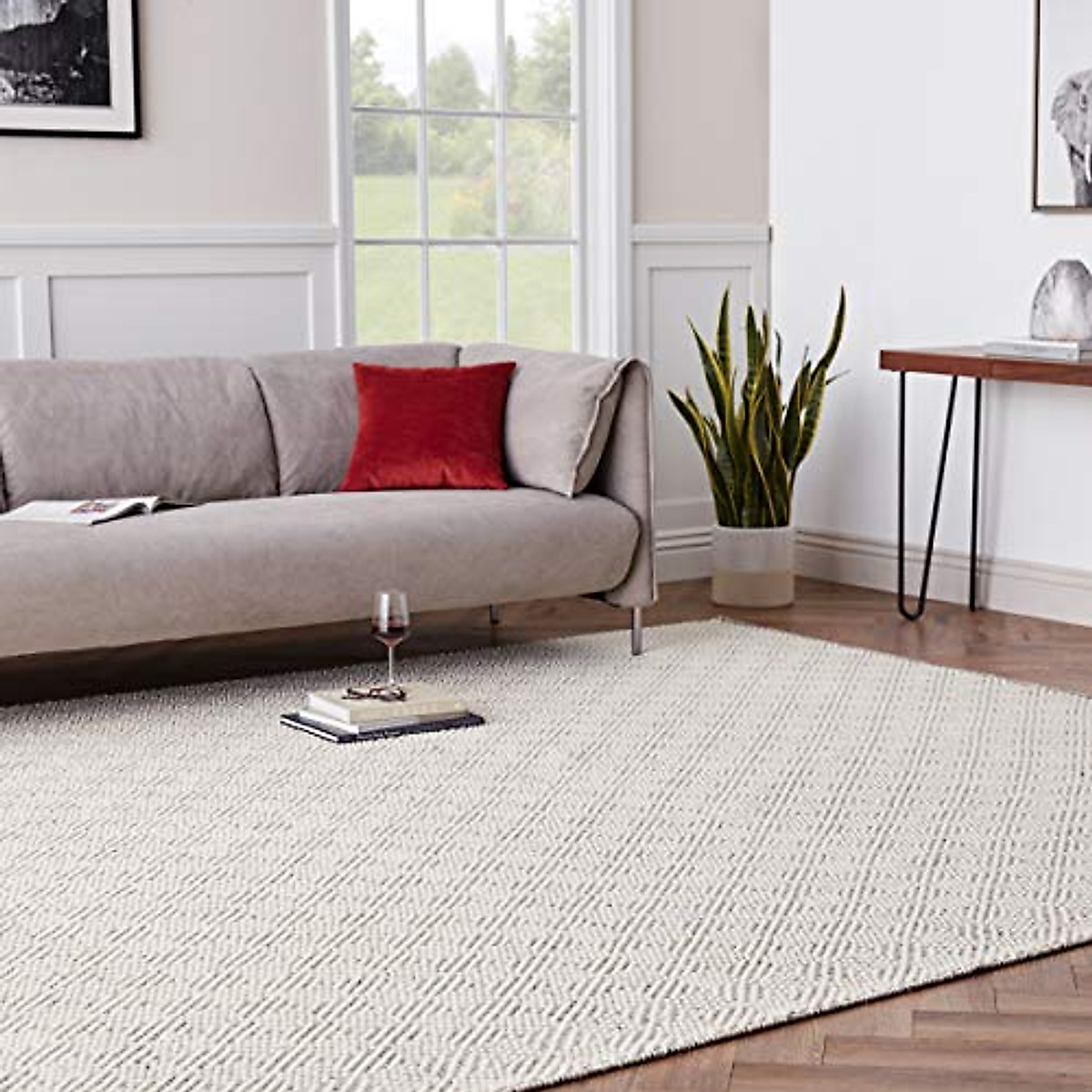 SAFAVIEH Natura Collection Area Rug - 9' x 12', Ivory & Light Grey, Handmade Wool, Ideal for High Traffic Areas in Living Room, Bedroom (NAT503A)