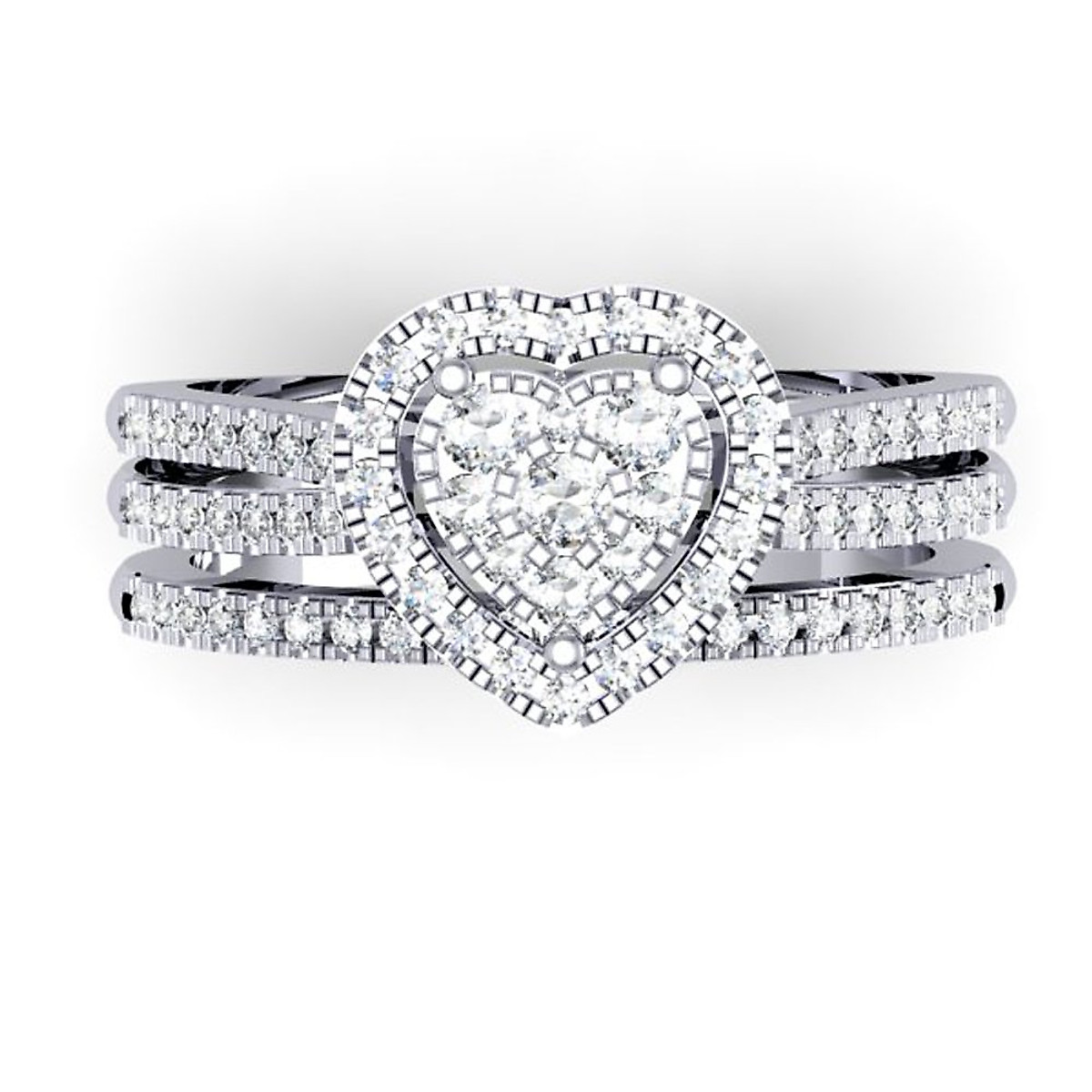 Dazzlingrock Collection 0.50 Carat (Cttw) 10K Round Diamond Women Split Shank Heart Shaped Engagement Ring Set 1/2 CT, White Gold, Size 5