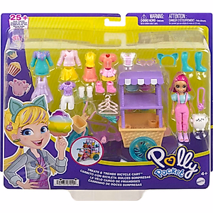 Polly Pocket Playset with 3-inch Doll, 25+ Food and Clothing Accessories, Treats & Trends Bicycle Cart Fashion Pack