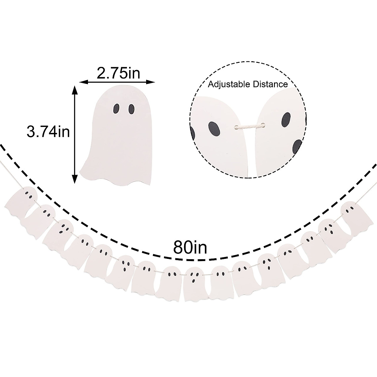 Halloween Ghost Garland - Scary Halloween Decoration, Ghost Banner, Halloween Decorations Indoor, Haunted House Decoration(16 pcs)