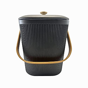 Compost Bin Kitchen - Compost Bin with Charcoal Dual Filter and Lid - Sustainable Bamboo Fiber Kitchen Compost bin countertop - Composter