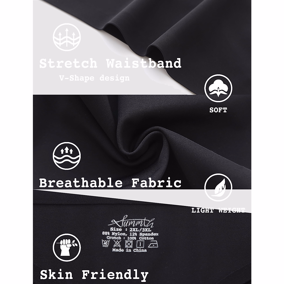 Summth Seamless Thongs for Women Underwear Black Thong Panties V-shaped Thong No Show Thong Underwear Size X-Large