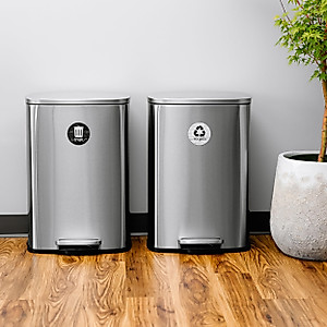 Rustic Trash Recycle Magnets for Kitchen Trash Can and Recycle Bin, Farmhouse Garbage Can Logo Symbol Magnet, 3.5 Inch Recycle Magnet for Trash Can with 4 Adhesives, Made in USA, Combo Wood