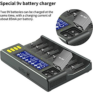 LiitoKala LII-S8 18650 Battery Charger 8+2 Bay Smart Universal Charger LCD Display for Li-ion(IMR/ICR) LiFePO4 Ni-MH/Cd AA AAA C 18650 21700 26650 18350 14500 RCR123 Batteries & 9V Batteries