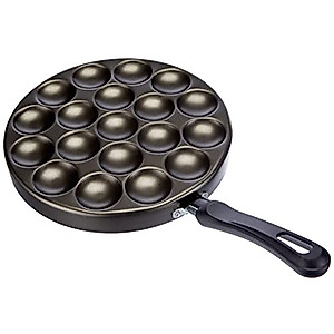 patisse Poffertjes Pan Set with Recipes Mixing Bottle and Reeds, Aluminium, Black, 25 cm 6 Units