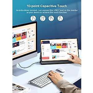 Newsoul Toucscreen Portable Monitor with Battery, 15.6'' IPS HDR FHD Matte Screen Eye Care, Aluminum Alloy,Narrow Bezel,10-Point Capacitive Touch,Built-in 10800mAh Battery,Quad Speaker,Smart Case