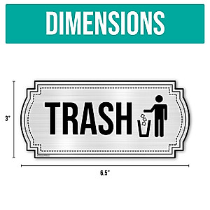 Recycle and Trash Stickers for Kitchen Trash Cans and Recycling Bins, Indoor Trash and Recycle Sticker Combo for Garbage Can Logo Symbol, 2 Silver Decals, 6.5" x 3" Elegant Style with Split-back