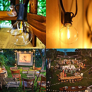 HooYan Outdoor LED String Lights Indoor Decor Lights Patio Garden Wedding Party G40 Globe Plastic Light Bulbs Waterproof Connectable Shatterproof 25Ft E12 Socket Base (50FT)