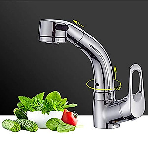 Waterfall Basin Sink Mixer Pull Down Sprayer Kitchen Tap, with Pull Out Spray 360°Swivel Kitchen Faucet Sprayer Hot and Cold Water Spout, Single Handle Leadless Brass Faucet(Chrome