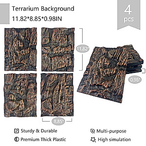 Sysmashing 4pcs Rock Terrarium Background,3D Reptile Tank Background Board,Amphibian Stereo Backdrop Wall,Lizard snake gecko spider chameleon turtle fish pet silo background decorative panel