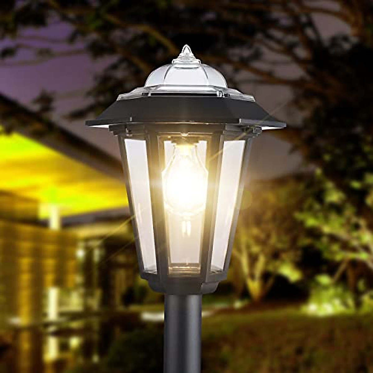 Kemeco Solar Lamp Post Light ST6261SS4 LED 2 Modes Exterior Solar Street Light for Outdoor Garden Landscape Decor Pathway Patio Lawn Yard (Lamp with Post)