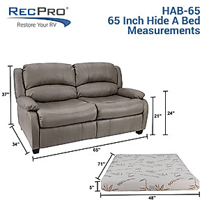 RecPro 65" RV Hide A Bed Loveseat | Cloth | Memory Foam Mattress | Pull Out Couch | Living Room Furniture (Oatmeal)