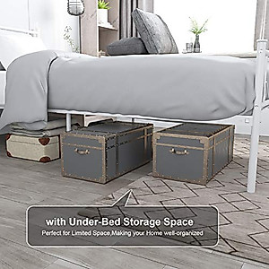 SimLife Metal Twin Bed with Storage Solid Steel Legs Great for Boys and Girls Toddler Princess Bed Frame Kid's Day Bed No Box Spring Need White