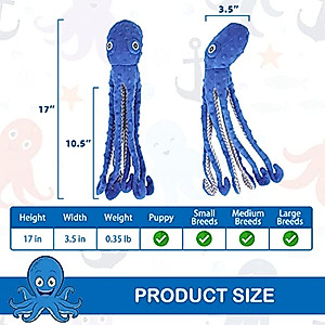 EXPAWLORER Octopus Dog Toy - Long Dog Squeaky Toys Puppy Birthday Gift Soft Stuffed Chew Toy, Crinkle Paper and Built-in Squeaker Durable Interactive Plush Toy for Small Medium Large Dogs, Blue