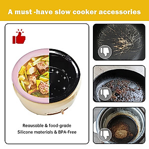 Silicone Slow Cooker Liners, Reusable Cooking Liner Fit Crock-Pot 6-8 Quarts Slow Cooker, Leakproof Dishwasher Safe Cooker Bags Liners for Oval or Round 6 7 8QT CrockPot.