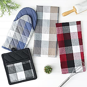 DII Tri-Color Check Collection Kitchen, Potholder Set, French Blue, 2 Piece