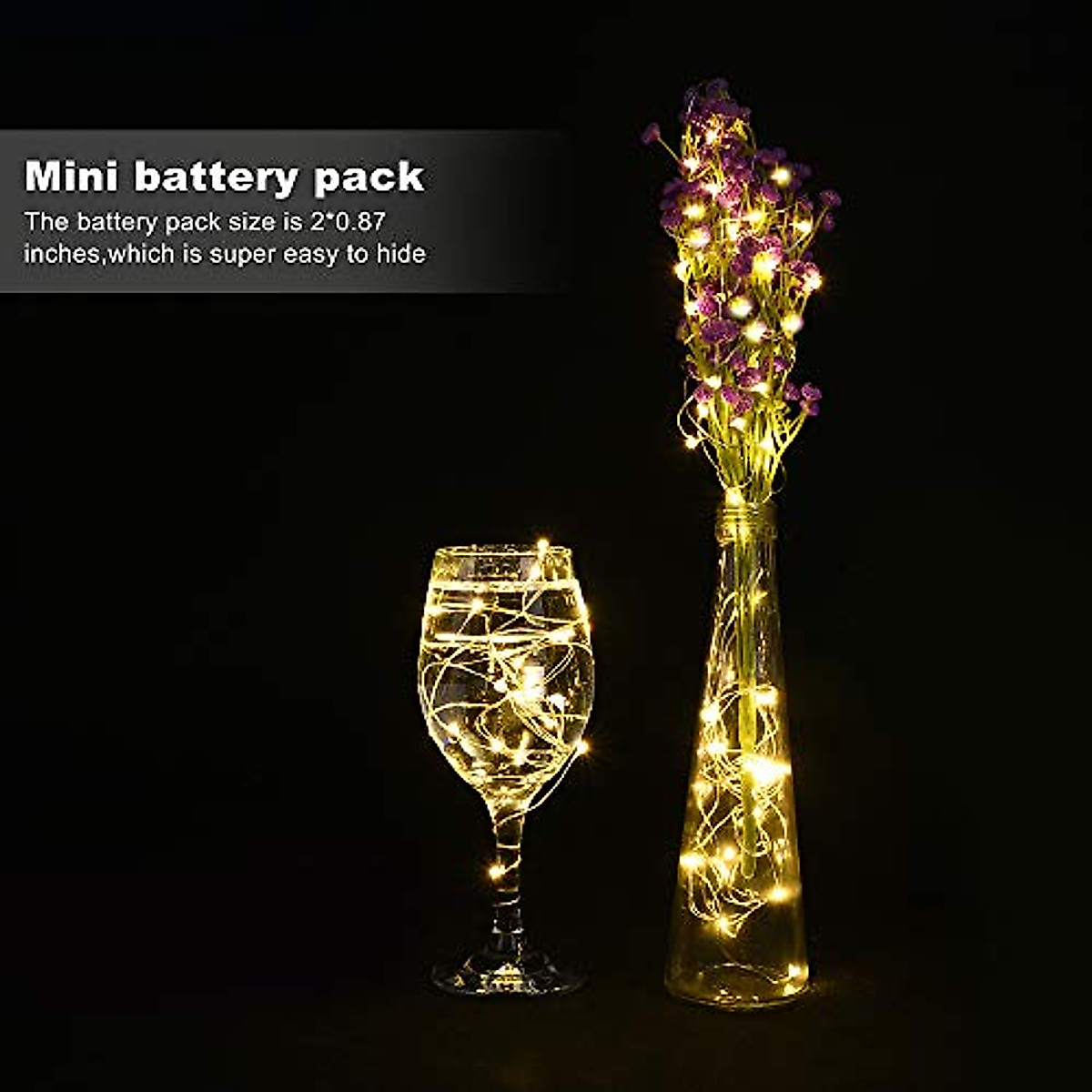LEDIKON 24 Pack Led Fairy Lights Battery Operated,3.3ft 20 LED Silver Wire Warm White Firefly Lights,Waterproof Mini Led String Lights for Wedding Party Mason Jars Centerpieces Table Decor