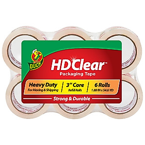 Duck HD Clear Heavy Duty Packing Tape Refill, 6 Rolls, 1.88 Inch x 54.6 Yard, (441962)