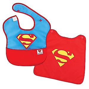 Bumkins Bib for Girl or Boy, Baby and Toddler for 6-24 Months, Essential Must Have for Eating, Feeding, Baby Led Weaning, Mess Saving Waterproof Soft Fabric, SuperBib with Cape, Superman DC Comics