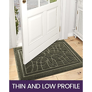 DEXI Front Door Mat for Home Entrance, 24x36 Non-Slip Absorbent Floor Mats Low-Profile Washable Doormat for Entryway, Garage, Patio, Green