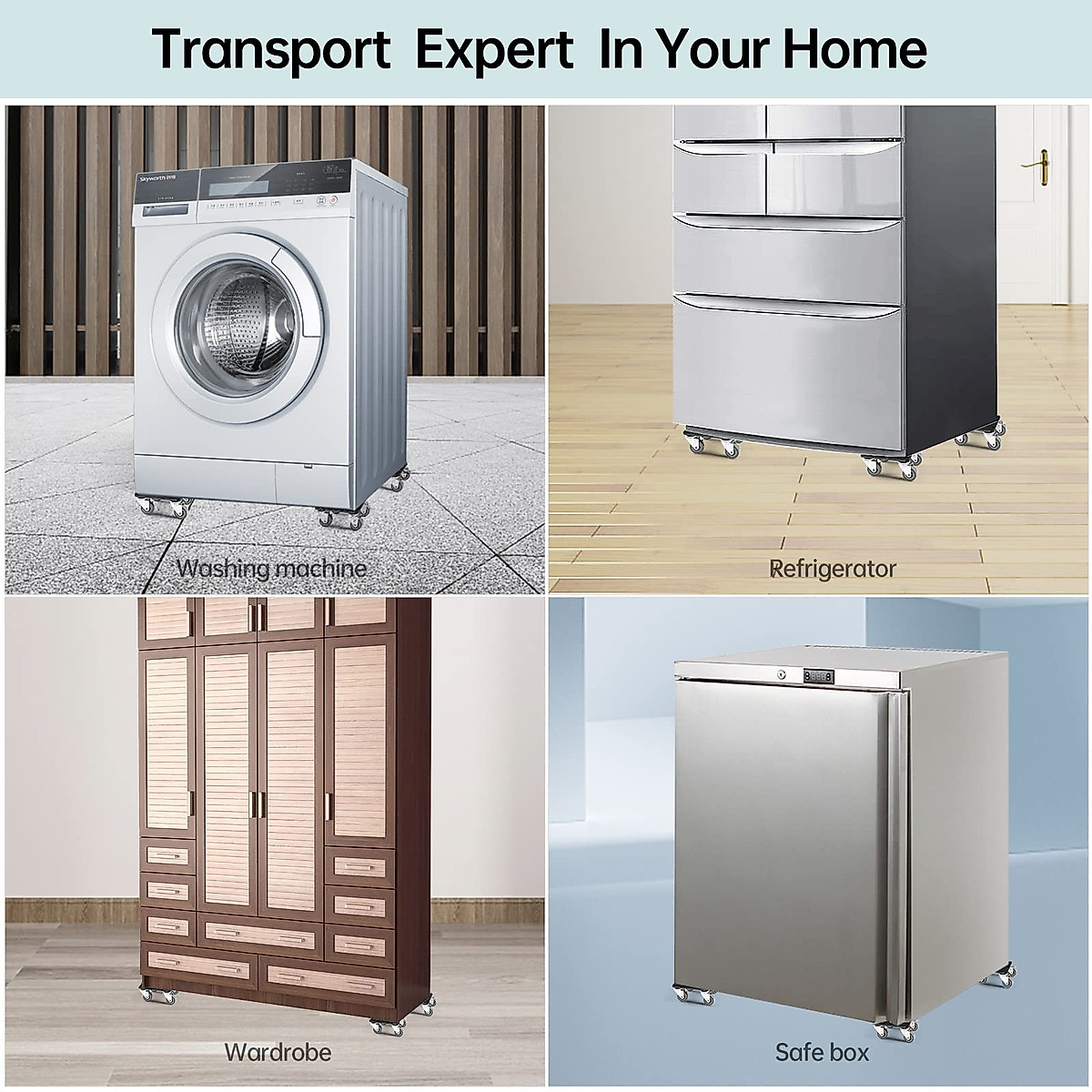 Large Heavy Furniture Mover with 4 x 360° Rotation Wheels, 6.5x6.5 Inch Carbon Steel Mix Up to 3747LB/1700KG Heavy Strong Duty Moving Base Tools with Brake & Lifter for Easy Moving Large Furniture