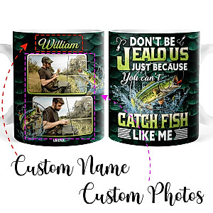 White Ceramic Coffee Mug Photo Mugs Personalized Picture Custom Name Fisherman Retirement Gifts For Men Fathers Day Dad Fishing Novelty Tea Cup Table Desk Accessories 11 And 15 Oz