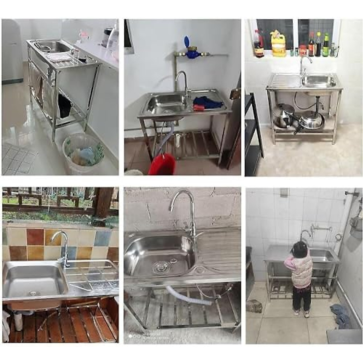 Outdoor Stainless Steel Sink, Free Standing Commercial Restaurant Utility Single Bowl Kitchen Washing Station Hand Basin Sink Set with Storage Shelves for Laundry Tub Backyard Garage ( Size : Single l