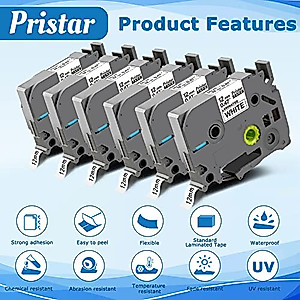 Compatible Label Tape for Brother TZe-231 Tape 12mm 0.47 Laminated White Tz231 Tz-231 TZe231 Tz Tape for Brother P-Touch 2040 D210 H100 D410 D400 D220, 6-Pack, by Pristar