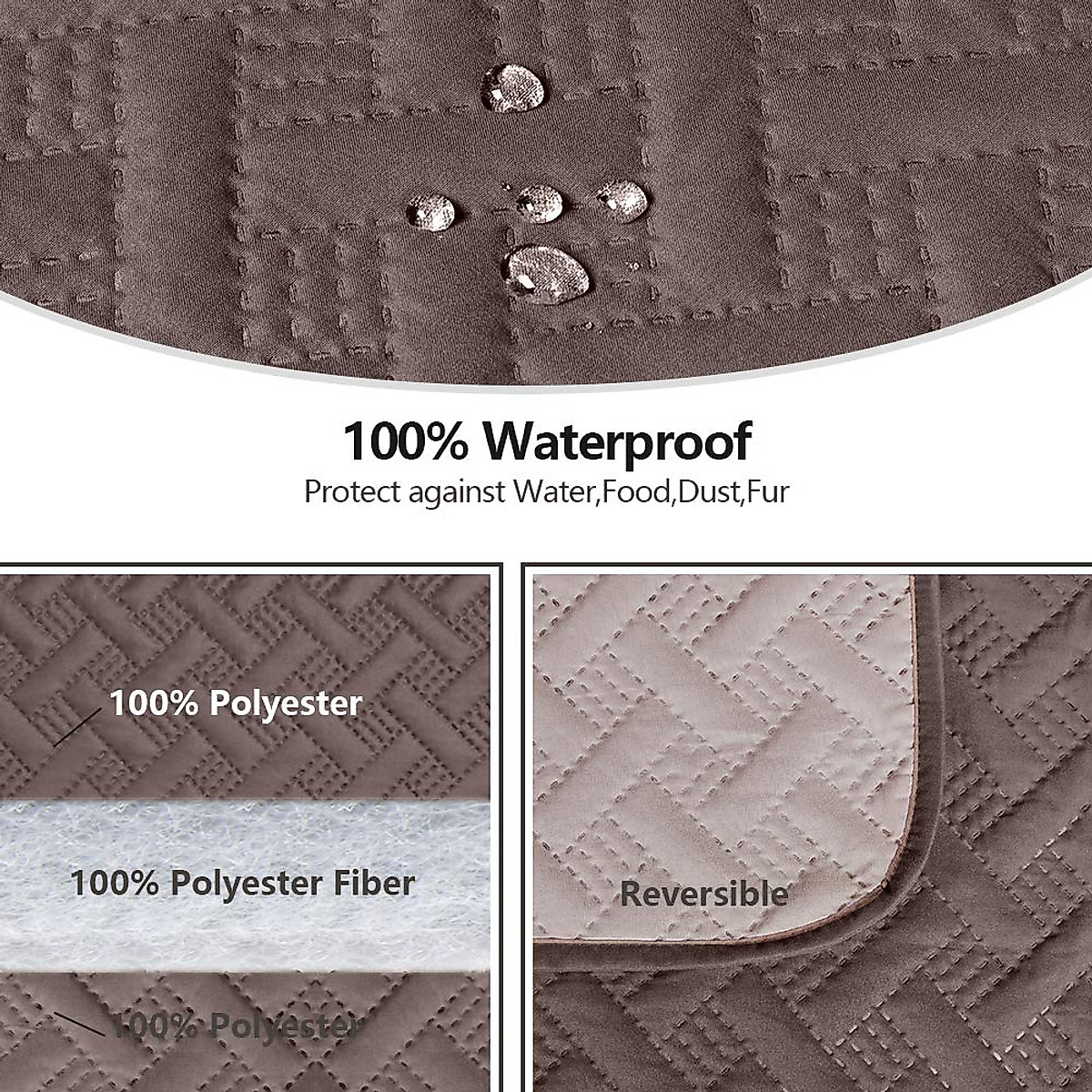 STONECREST Recliner Chair Cover Water Resistant, Reversible Washable Cover Stay in Place (Chocolate/Khaki, Recliner 34" T-Cushion Oversized)