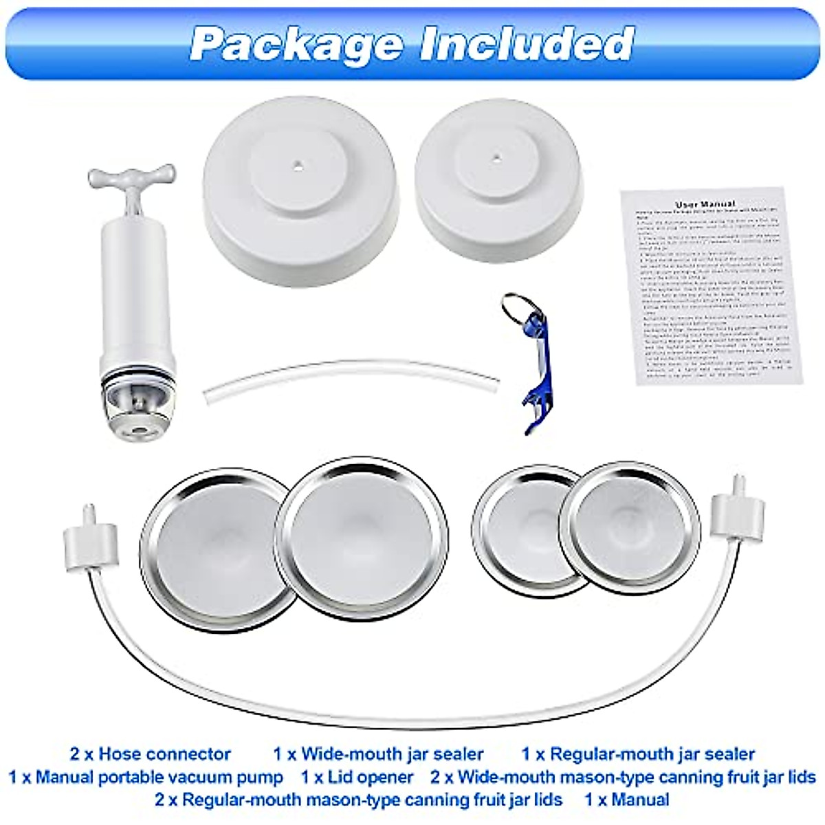 Dreyoo Jar Sealer and Accessory Hose Compatible with Foodsaver Vacuum Sealer, Vacuum Sealer Kit for Wide and Regular Mouth Canning Jars, with a Manual Portable Vacuum Pump and a Bottle Opener