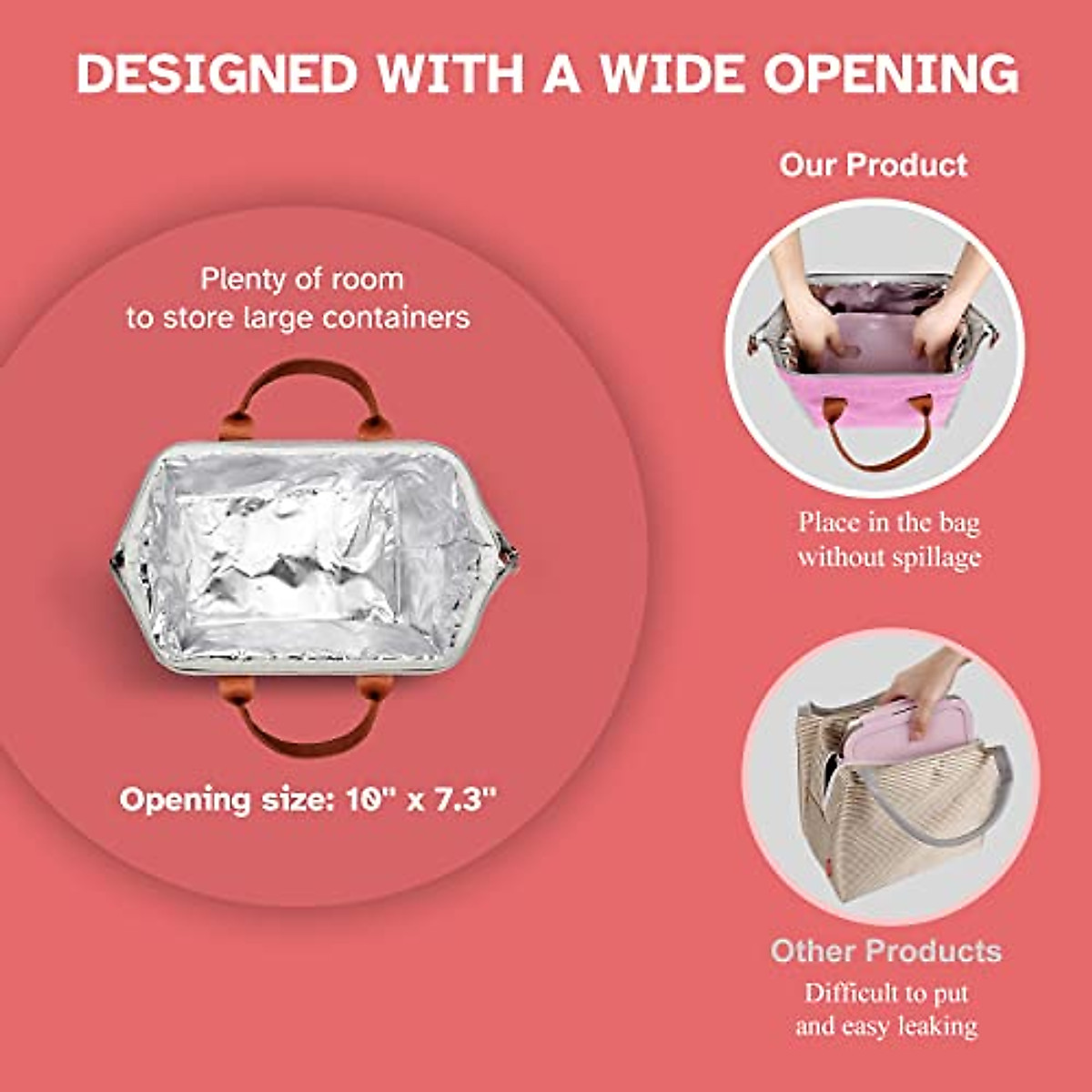 EASYFUN Lunch Bag for Women & Men, Large Insulated Lunch Box Cooler Tote Bags, Adult Reusable Lunch Boxes with Water Resistant for Work, Travel and Picnic (Rose Pink)