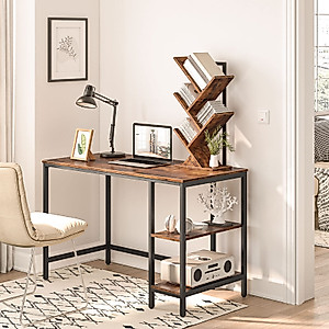 HOOBRO Tree Bookshelf, 5-Tier Bookcase Wooden Shelves, Floor Standing Storage Rack, for Display of CDs, Books in Living Room, Home Office, Wood Storage Rack for Bedroom, Rustic Brown BF04SJ01G1