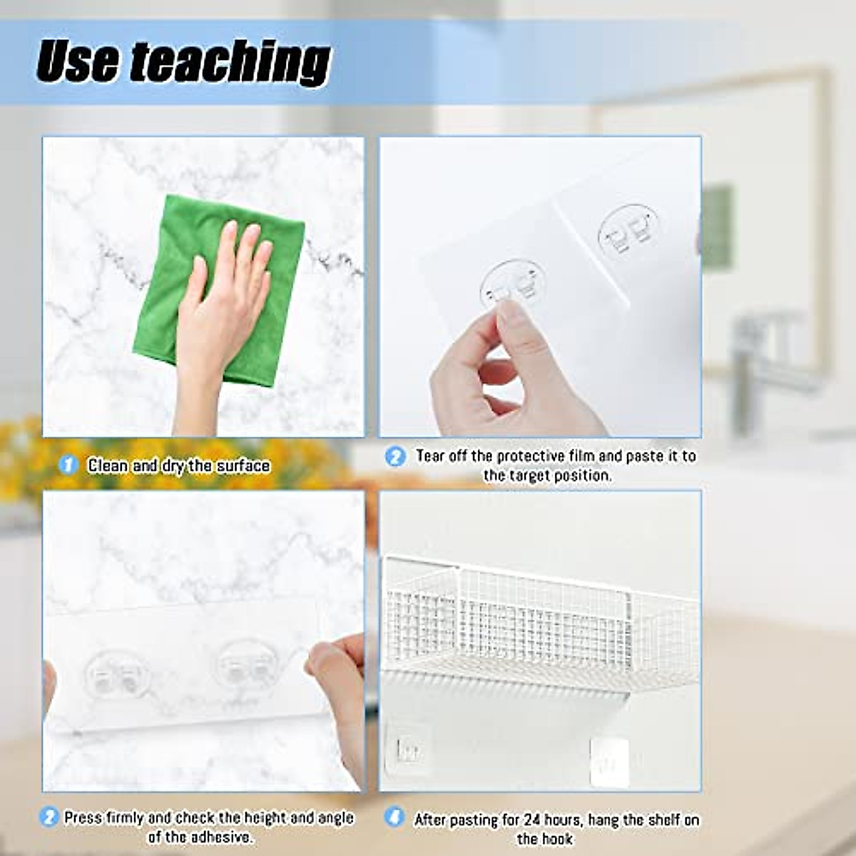 Rcybeo 20 Pack Shower Caddy Adhesive Hooks Replacement, Adhesive Hooks for Shower Strong Sticker Hooks for Bathroom Replacement,No Drilling Shower Kitchen Accessories