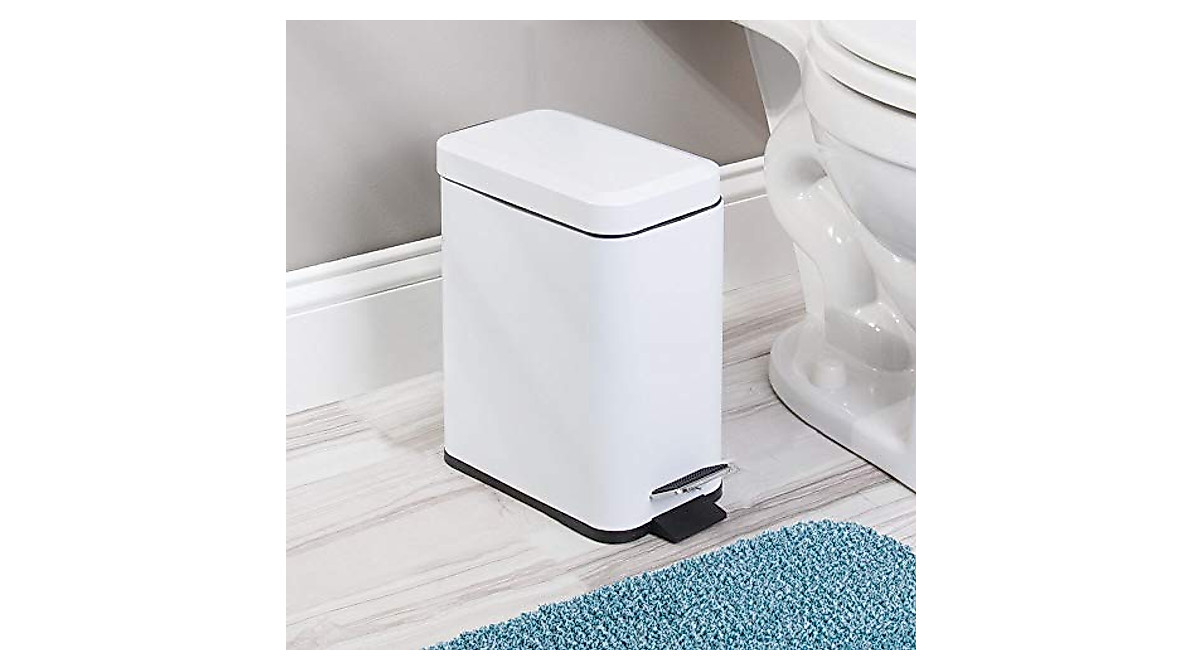 mDesign 1.3 Gallon Metal Step Trash Can - Compact & Stylish